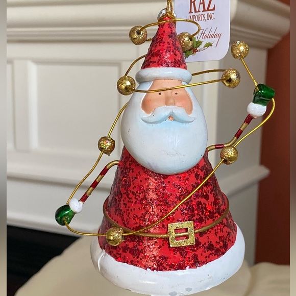 Holiday | Rare Raz Imports Red Glitter Santa Ornament Made Of Tin Metal ...